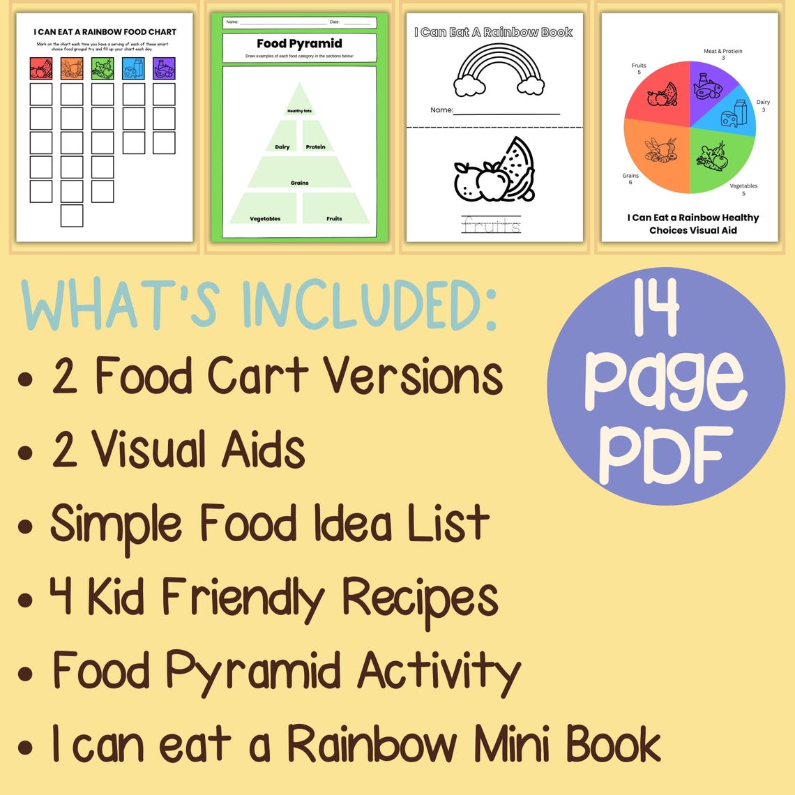 Printable Kids Food Chart Check List Children's Nutrition Tracker Daily ...