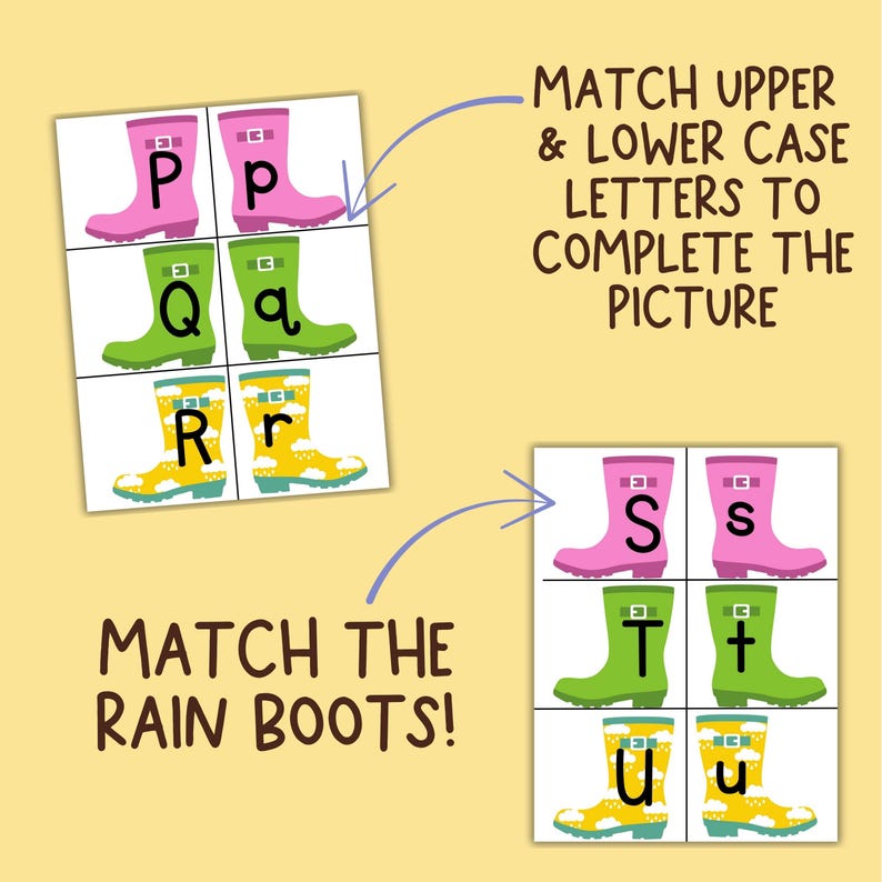 Rain Boot Alphabet Match Game: Spring Preschool Activity (digital ...