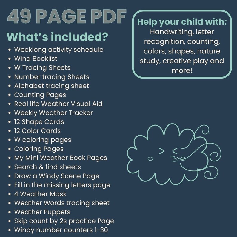 Weather Preschool Activity Sheets Bundle W is for Wind Letter W Week ...