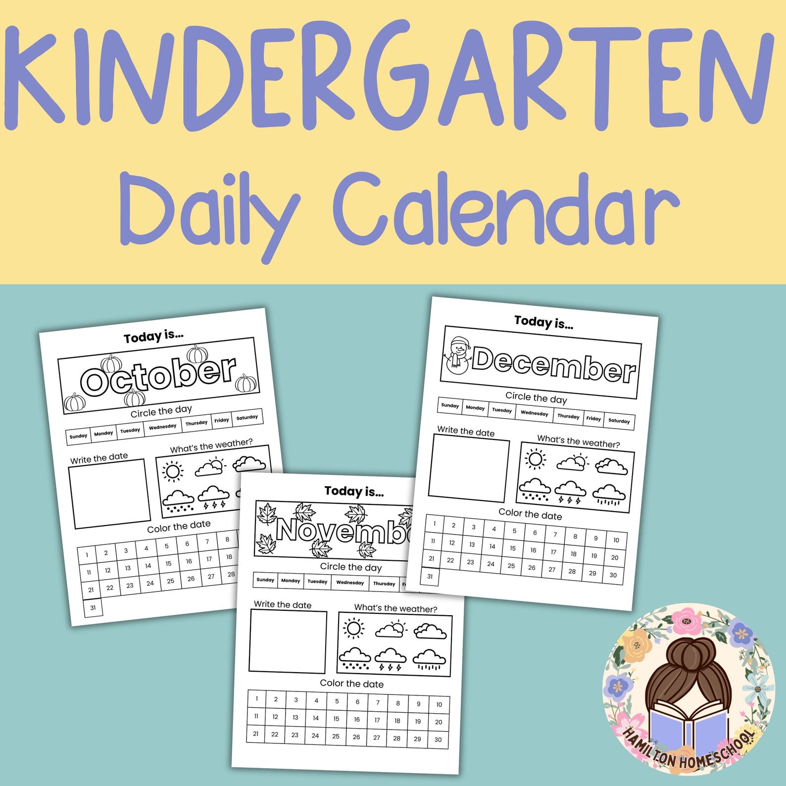 Kindergarten Daily Calendar Worksheet: Preschool Learning, Homeschool ...