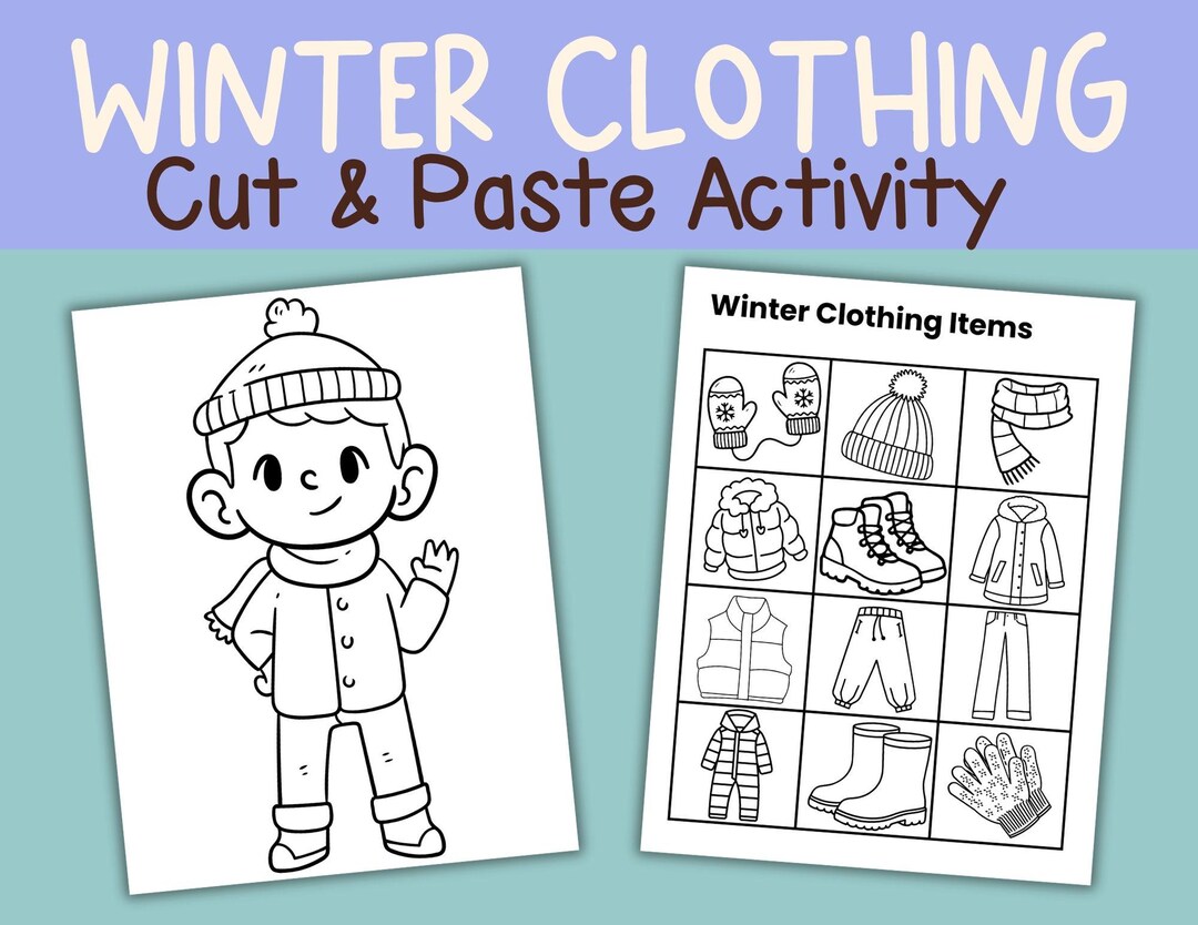 Winter Clothing Activity: Color-in, Cut & Paste File Folder (15 Page ...