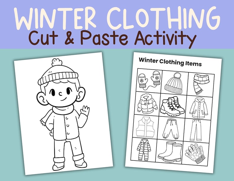 Winter Clothing Activity: Color-in, Cut & Paste File Folder (15 Page ...