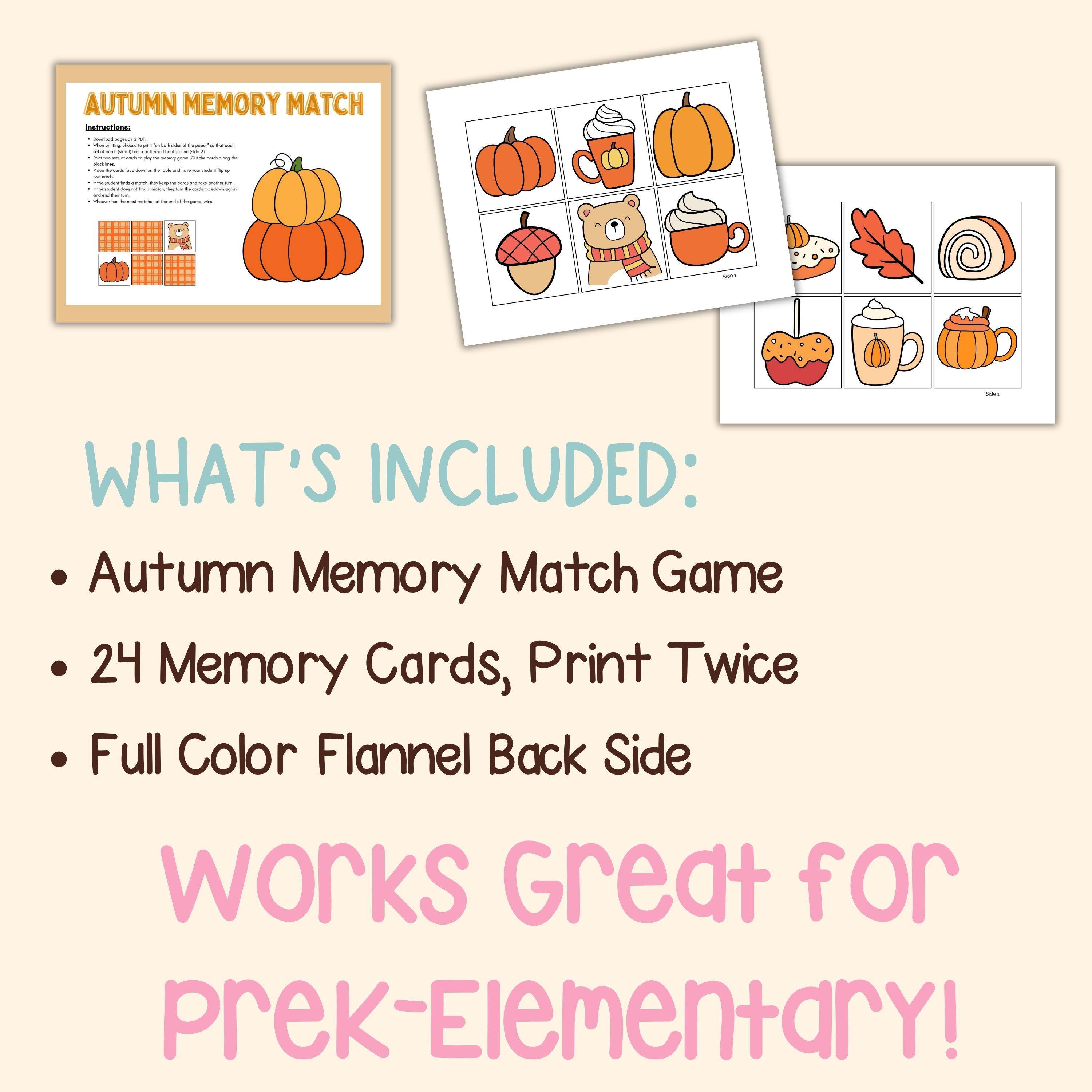 Autumn Memory Match Game: Printable Fall Kids Activity PDF Download - Etsy