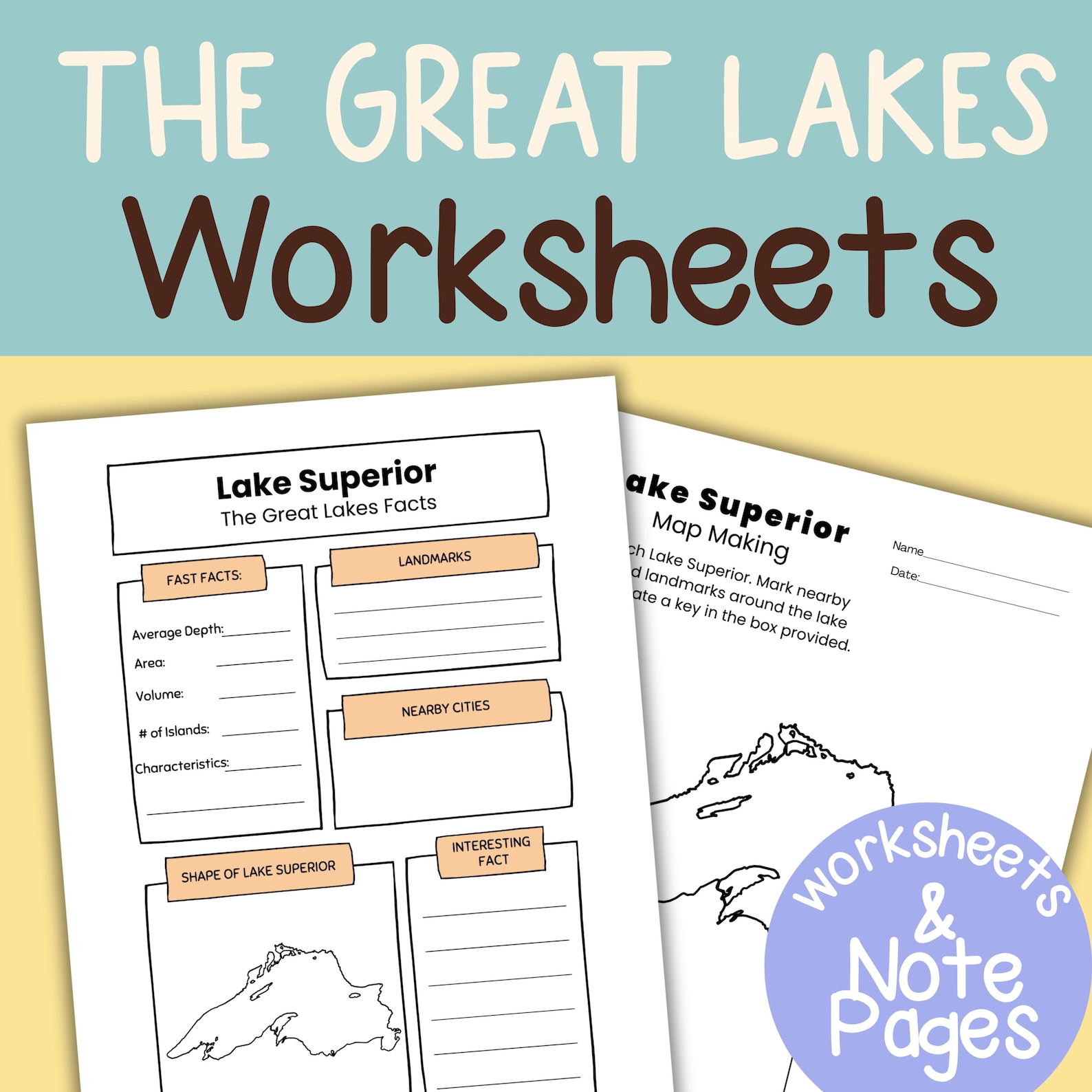 Great Lakes Worksheets and Note Pages North American Great Lakes ...