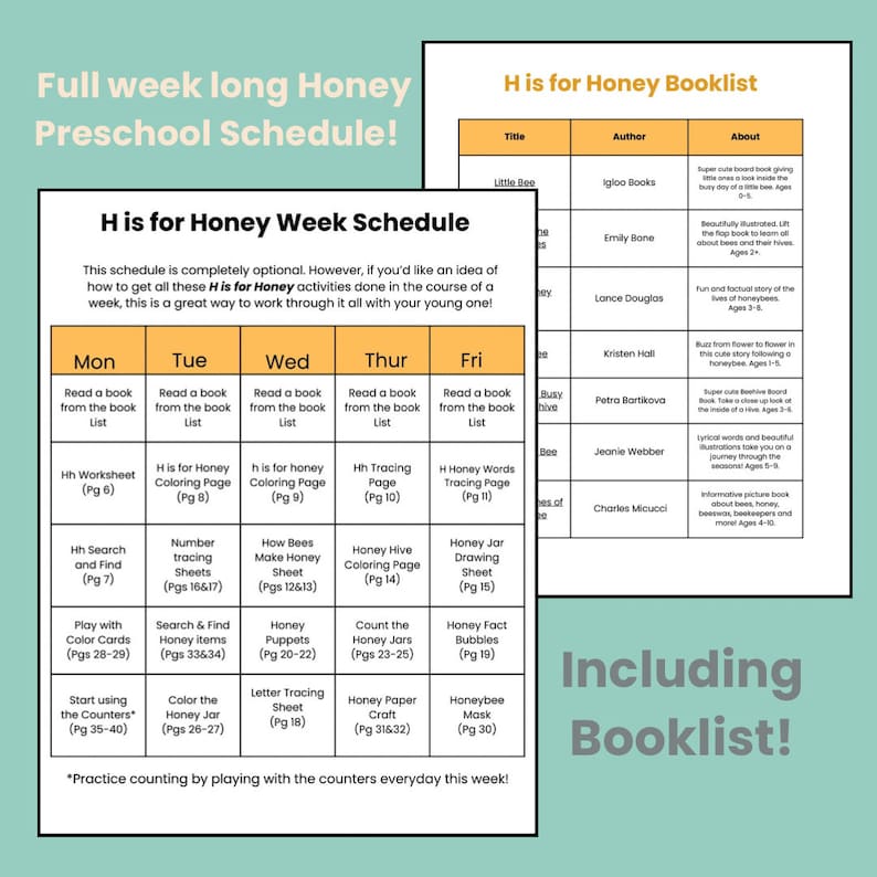 Honey Preschool Activity Sheets Workbook Kindergarten H is for Honey ...