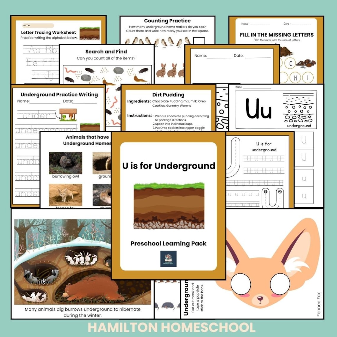 Underground Preschool Activity Sheets Letter U Week Kindergarten Pre-k ...