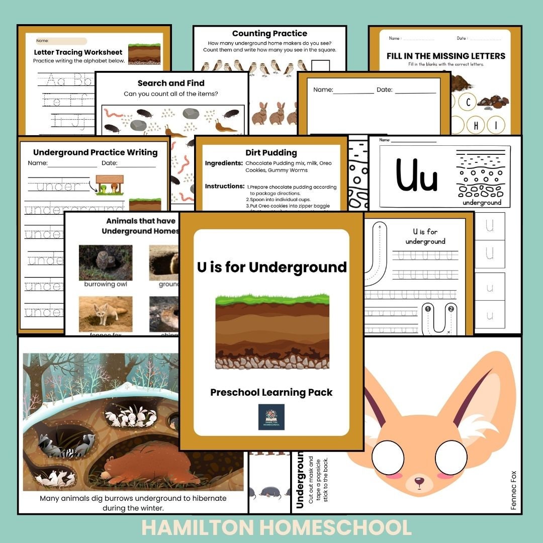 Underground Preschool Activity Sheets Letter U Week Kindergarten Pre-k ...