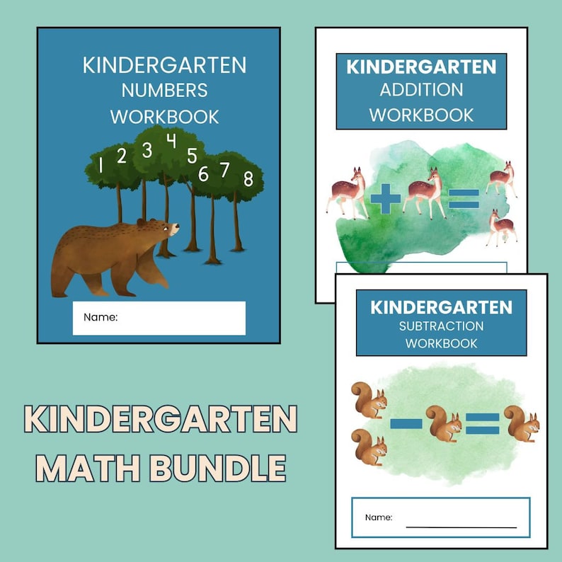 Forest Kindergarten Math Workbook Bundle Numbers Addition Subtraction ...