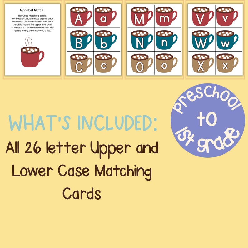 Hot Cocoa Alphabet Matching Game: ABC Learning Cards Winter Hot ...