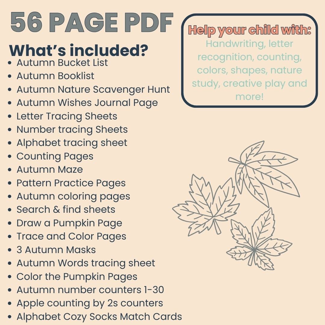 Autumn Preschool Activity Sheets Bundle Fall Time Worksheets Pre-k ...