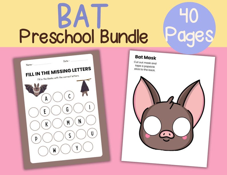 Bat Preschool Activity Pack: Letter B, Crafts, Counting (40 Page PDF ...