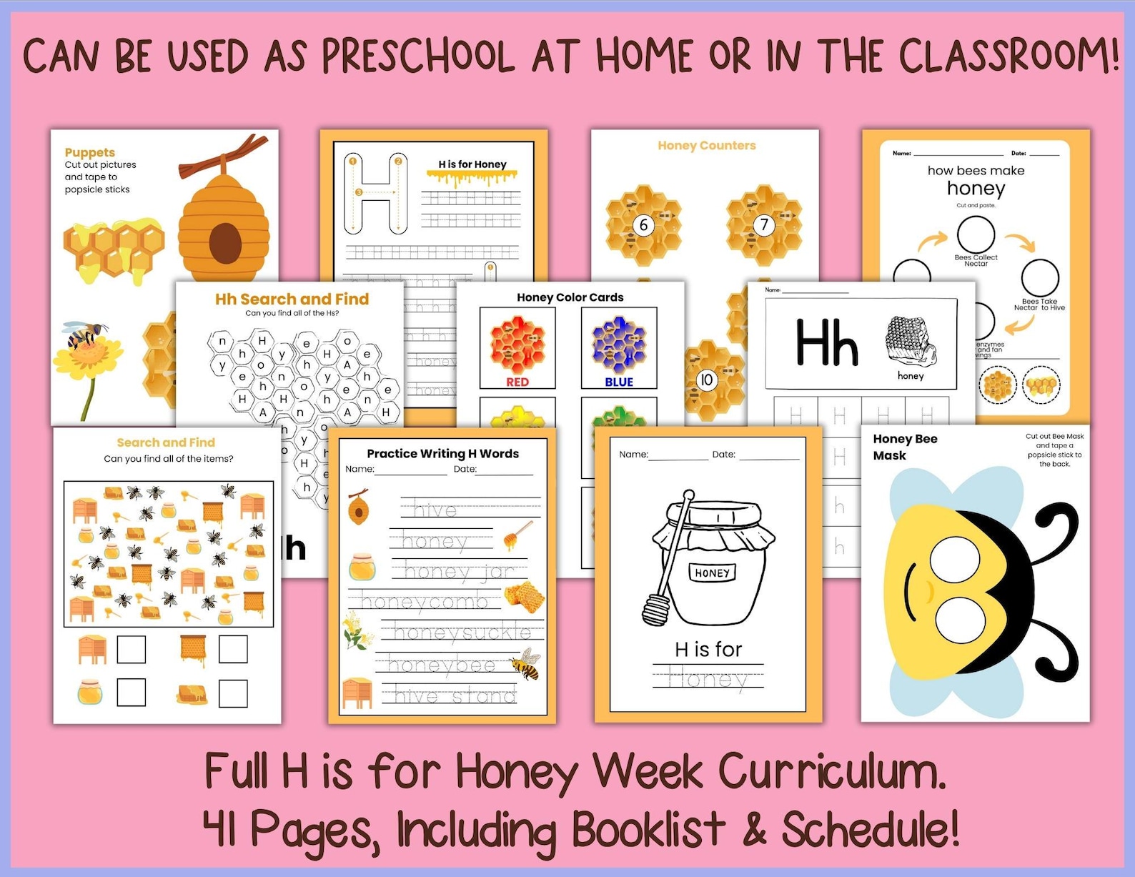 Honey Preschool Activity Bundle: Letter Tracing, Counting, Crafts (PDF ...