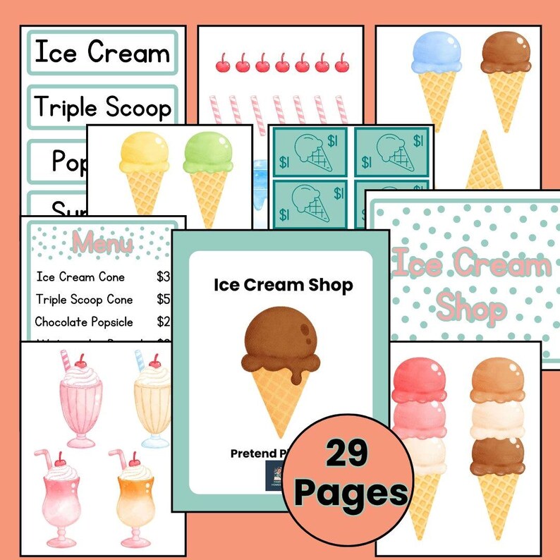 Pretend Play Printable Summer Bundle Sweet Shop Donut Shop Lemonade ...