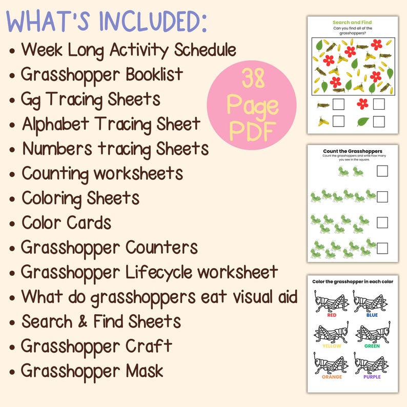 Preschool Activity Sheets G is for Grasshopper Pre K Learning Bundle ...