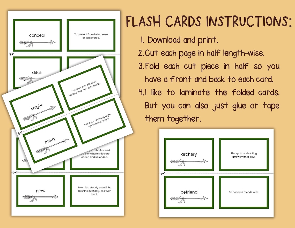 Robin Hood Vocabulary Worksheets: Flash Cards, Word Search (PDF ...
