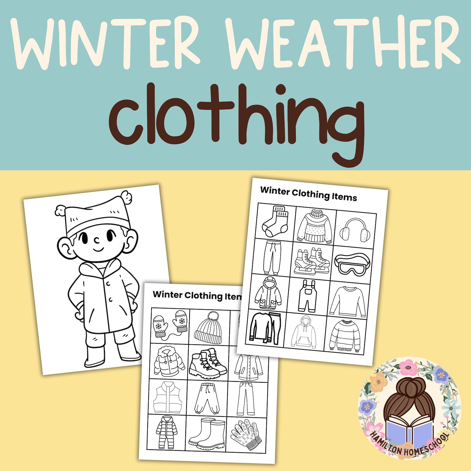 Winter Clothing Activity: Color-in, Cut & Paste File Folder (15 Page ...