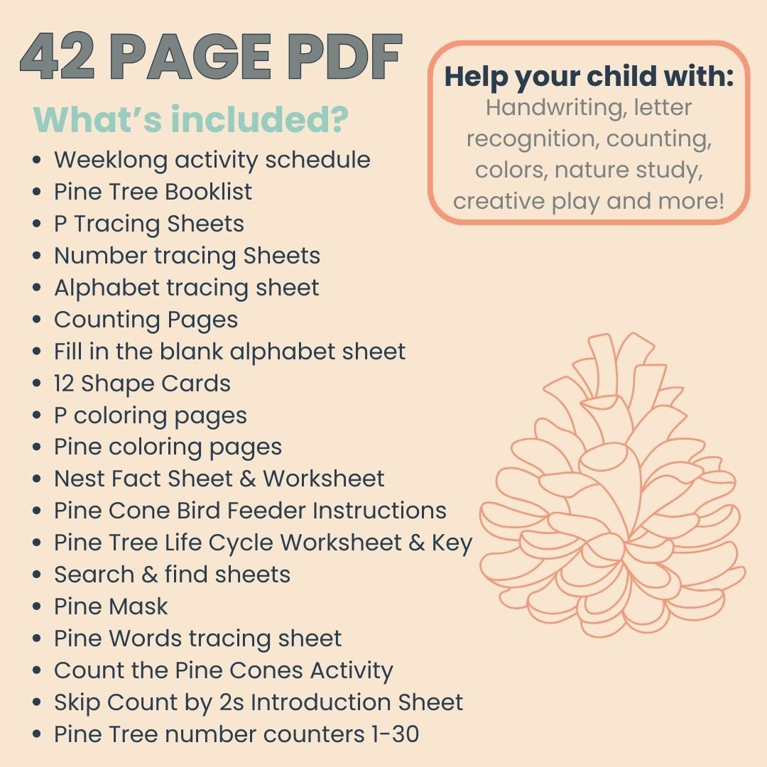 Pine Tree Preschool Activity Sheet Bundle P is for Pine Alphabet Number ...