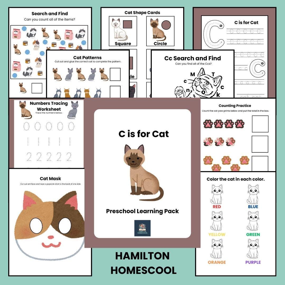 C is for Cat Preschool Activity Sheet Bundle Pre K Kindergarten ...