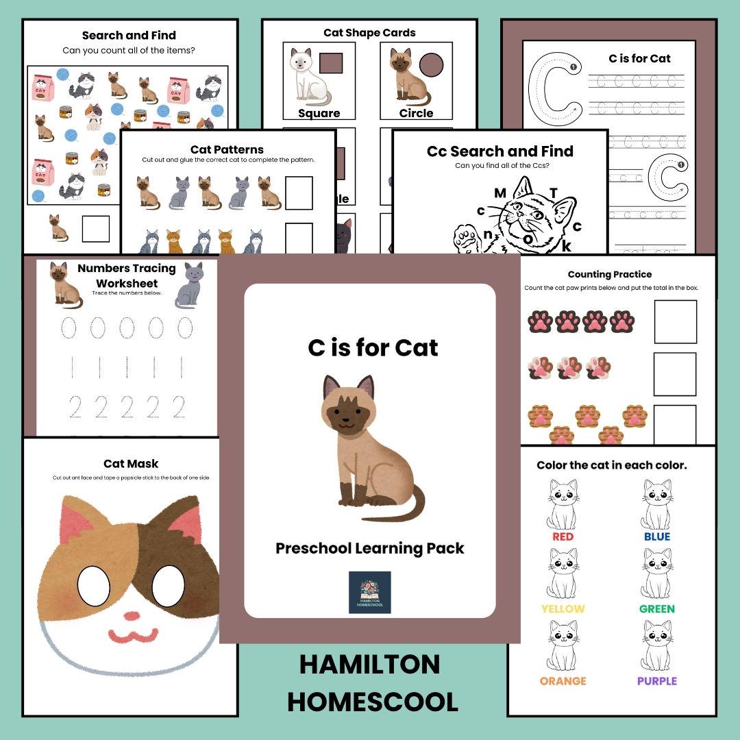 C is for Cat Preschool Activity Sheet Bundle Pre K Kindergarten ...