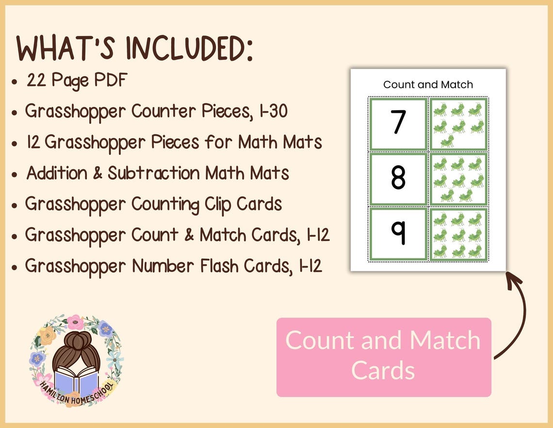 Grasshopper Math Activity Bundle: Preschool Counting Games (PDF ...