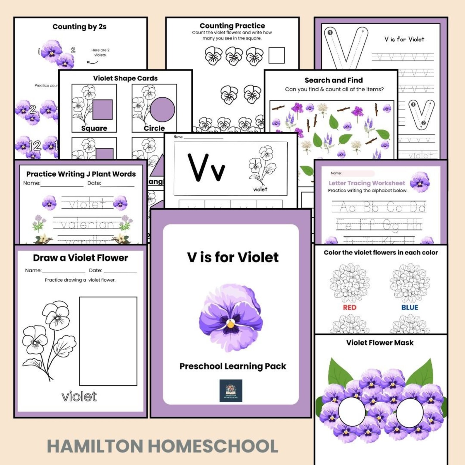 Violet Preschool Activity Sheets Bundle V is for Violet Letter Week ...