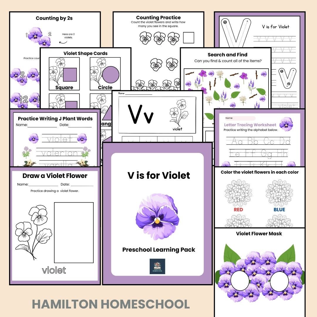 Violet Preschool Activity Sheets Bundle V is for Violet Letter Week ...