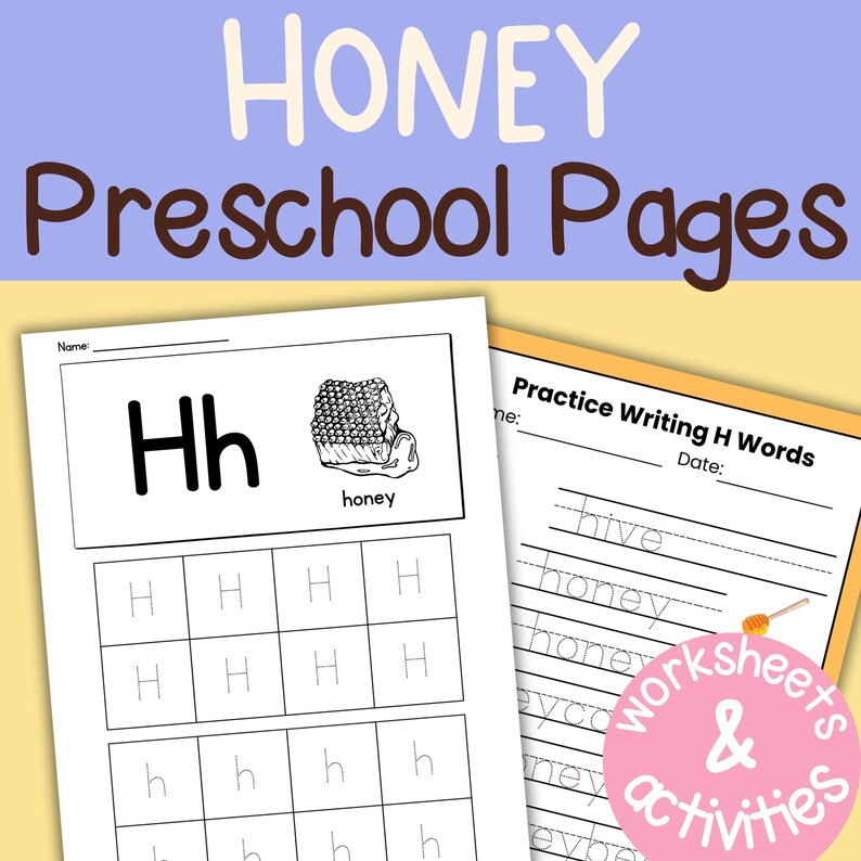 Honey Preschool Activity Bundle: Letter Tracing, Counting, Crafts (PDF ...