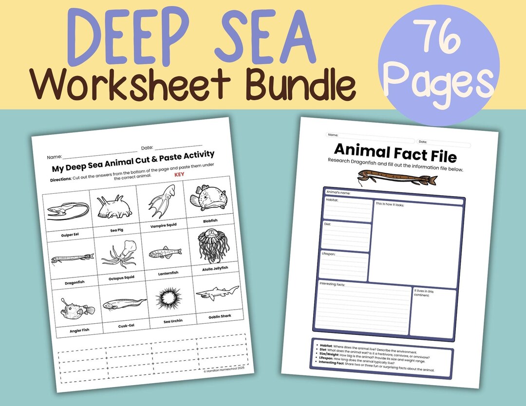 Deep Sea Animals Nature Study: Homeschool Science Worksheets (76 Page ...