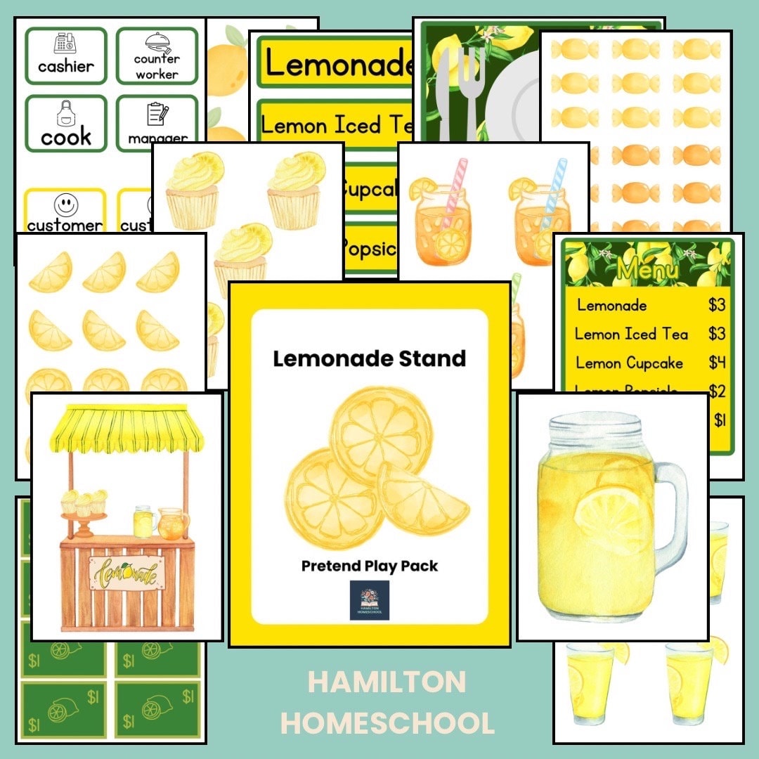 Lemonade Stand Dramatic Play Printable Pack Lemon Theme Shop Pretend ...