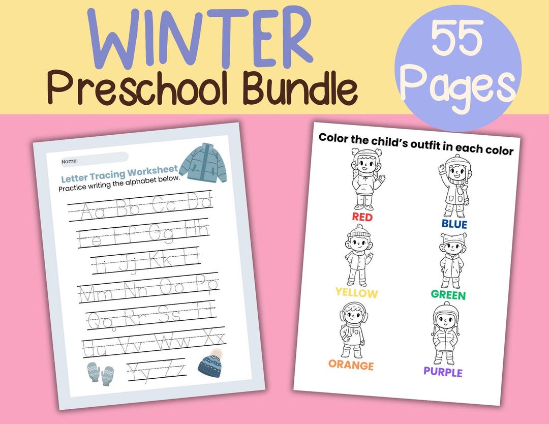 Winter Preschool Activity Bundle: Alphabet Match, Tracing Sheets (PDF ...