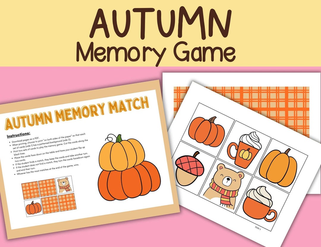 Autumn Time Memory Match Game Printable Memory Kids Game Preschool ...