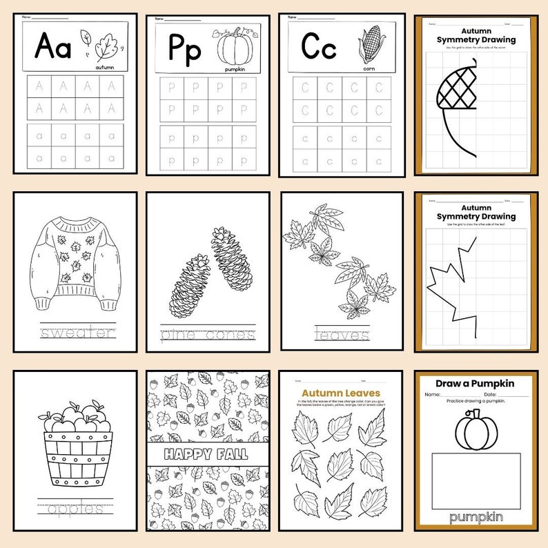 Autumn Preschool Activity Sheets Bundle Fall Time Worksheets Pre-k ...