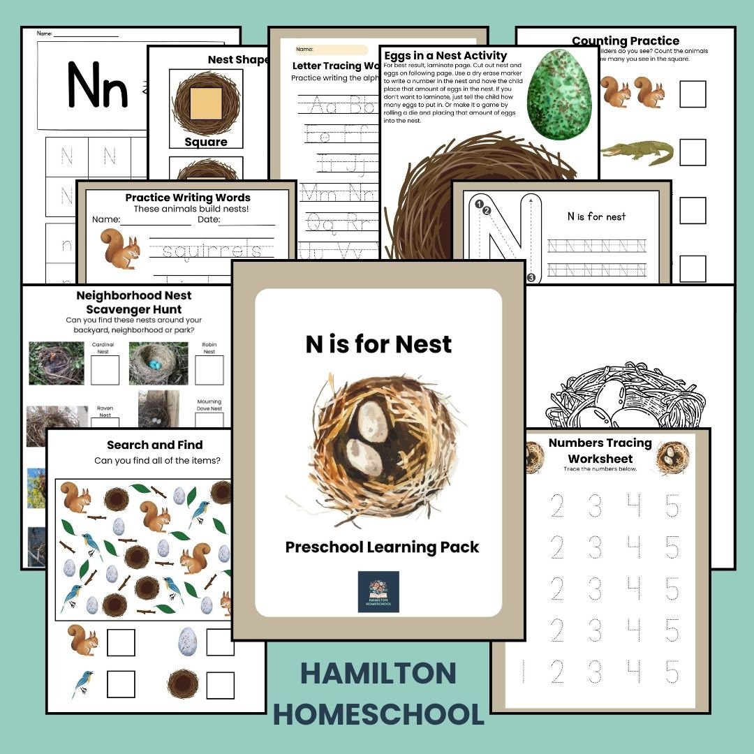Nature Preschool Activity Sheet Bundle N is for Nest Worksheets ...