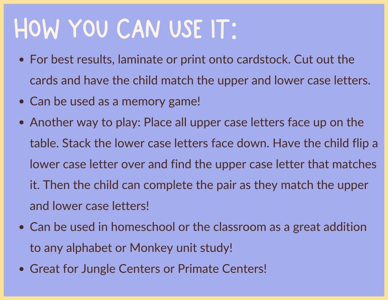 Spider Monkey Alphabet Matching Game: ABC Learning Cards Montessori - Etsy