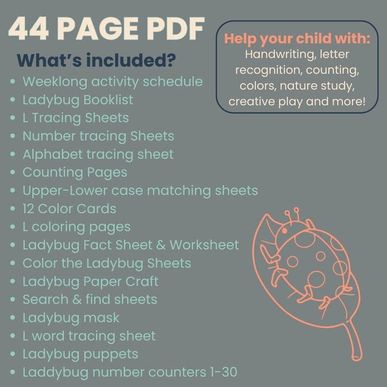 Ladybug Preschool Activity Sheets L is for Ladybug Kindergarten ...