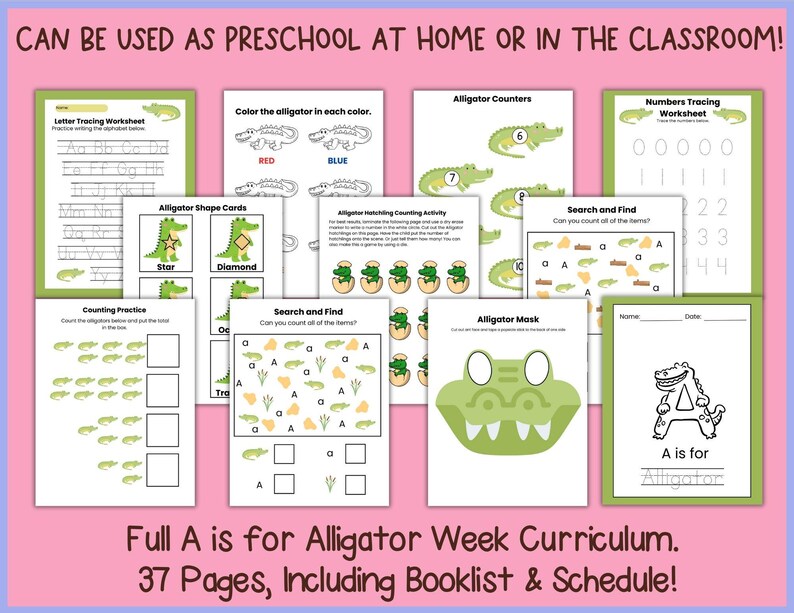 Alligator Preschool Learning Pack: Letter A Activities (37 Page PDF) - Etsy