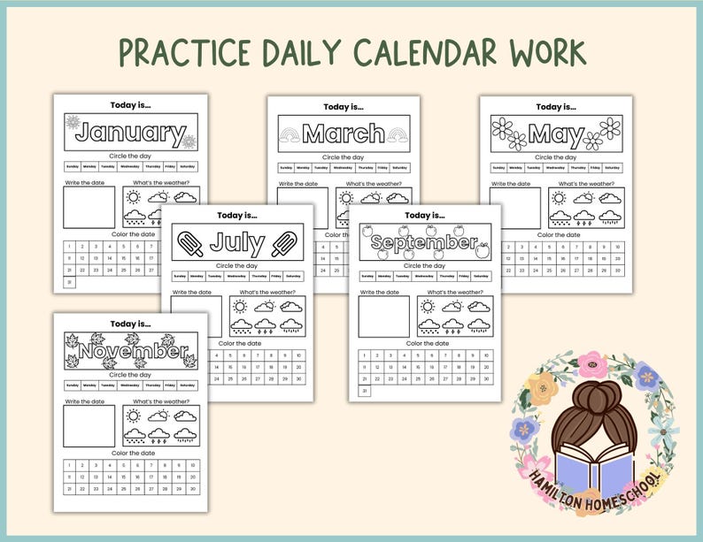Printable Kindergarten Daily Calendar Worksheets 12 Page Preschool ...