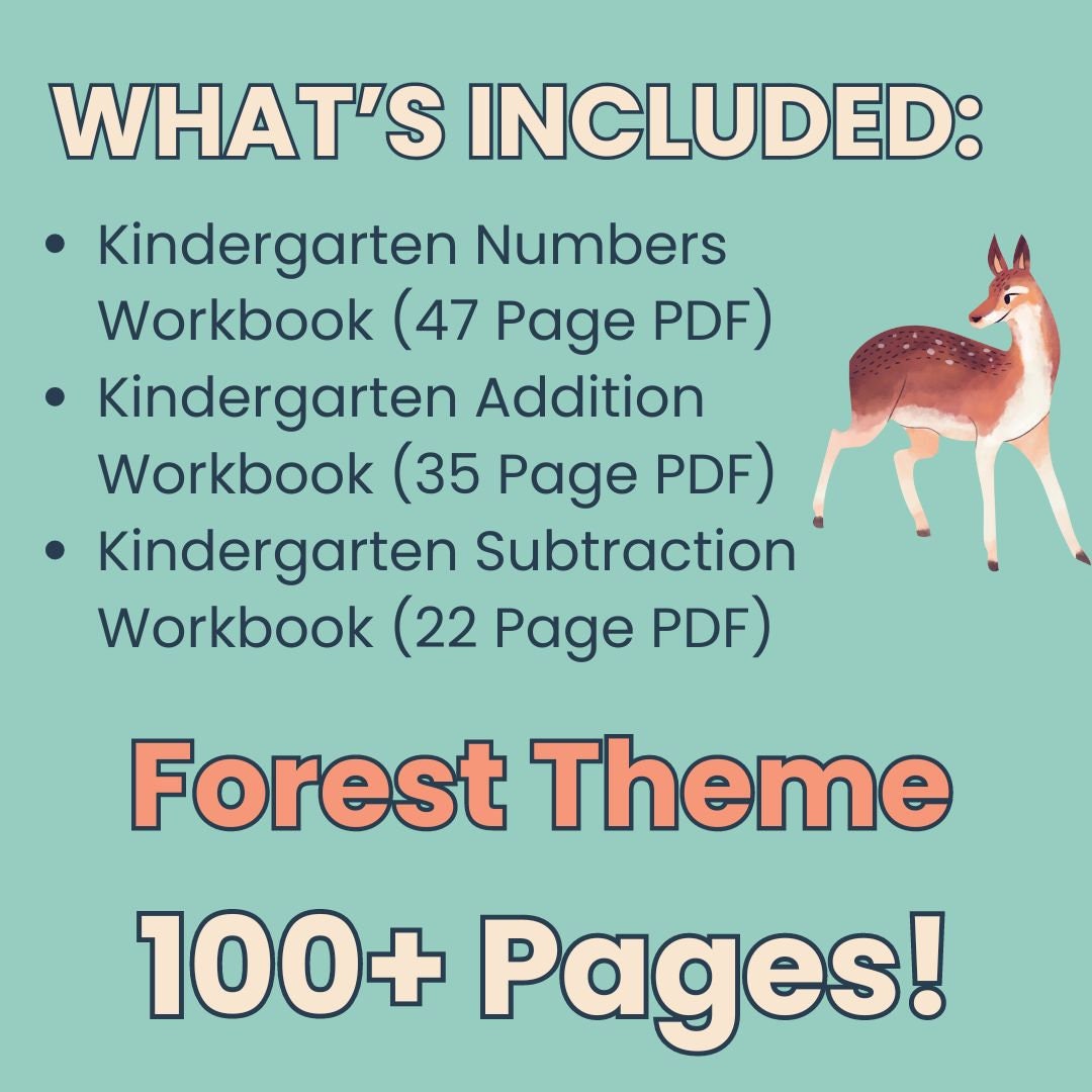 Forest Kindergarten Math Workbook Bundle Numbers Addition Subtraction ...