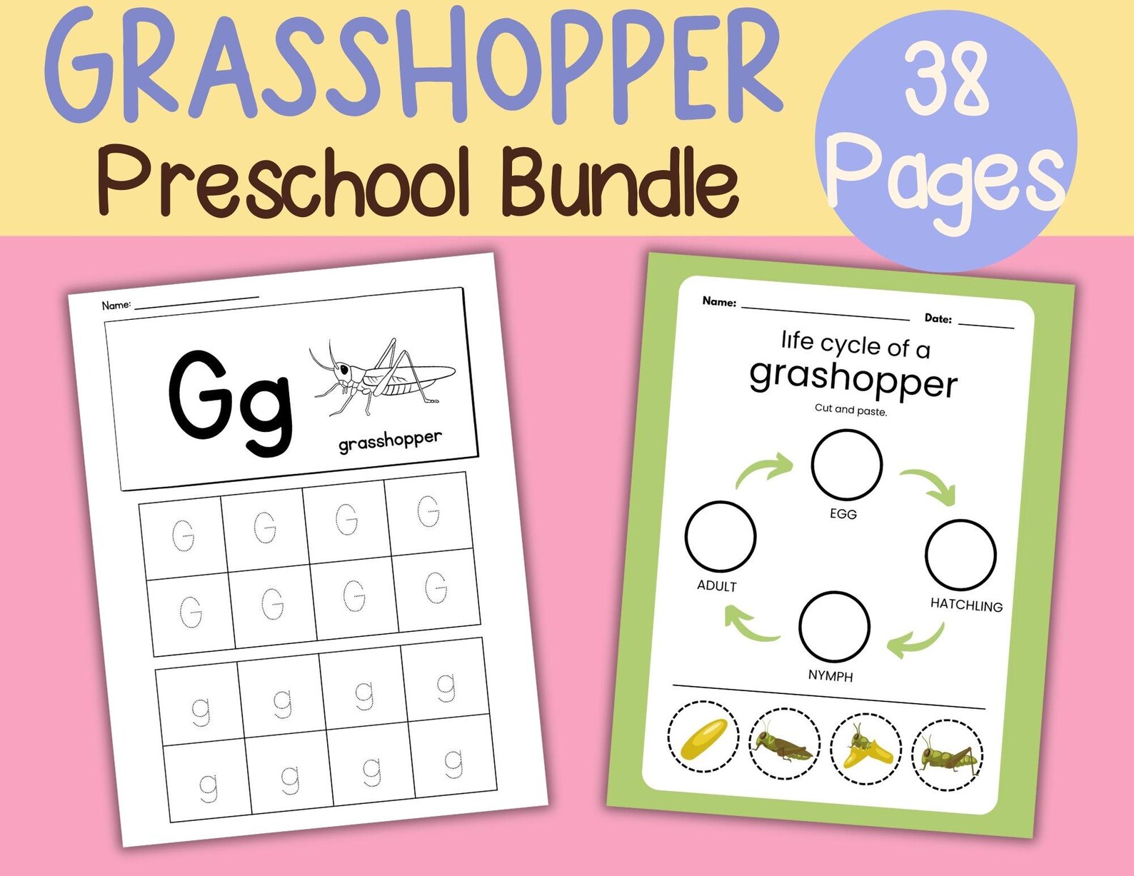 Preschool Activity Sheets G is for Grasshopper Pre K Learning Bundle ...