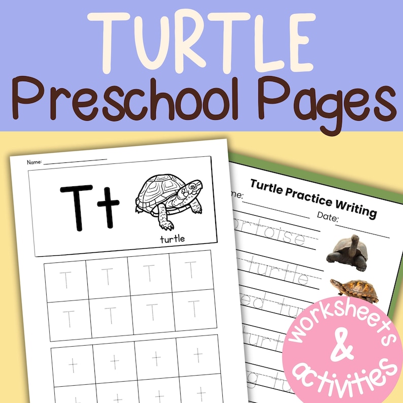 Turtle Preschool Activity Sheets Bundle Letter T Kindergarten Reptile ...