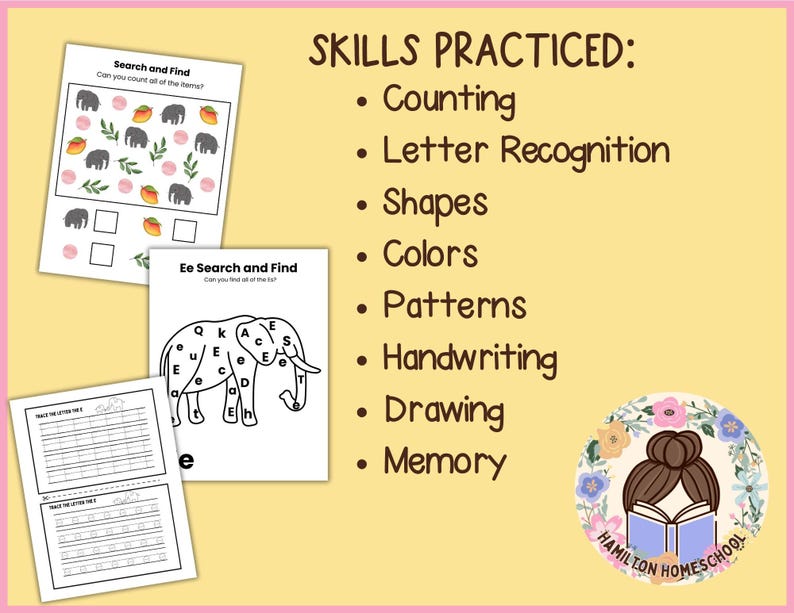 Elephant Preschool Learning Pack: Letter E Week Lesson Plan (PDF ...