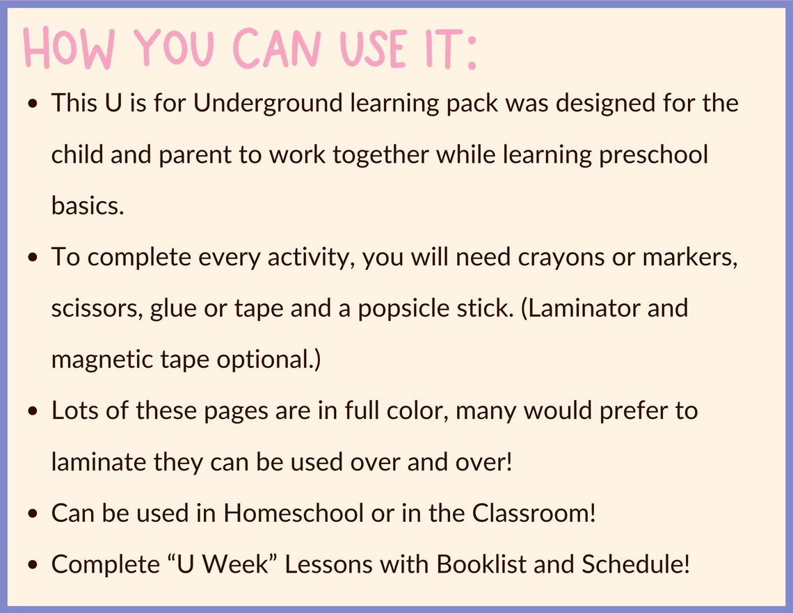 Underground Preschool Activity Sheets Letter U Week Kindergarten Pre-k ...