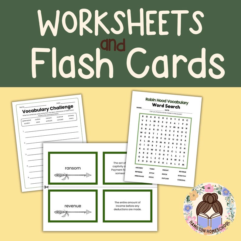 Robin Hood Vocabulary Worksheets: Flash Cards, Word Search (PDF ...