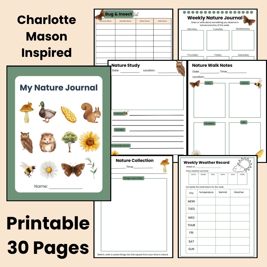 Printable Nature Journal for Kids Charlotte Mason Inspired Homeschool ...