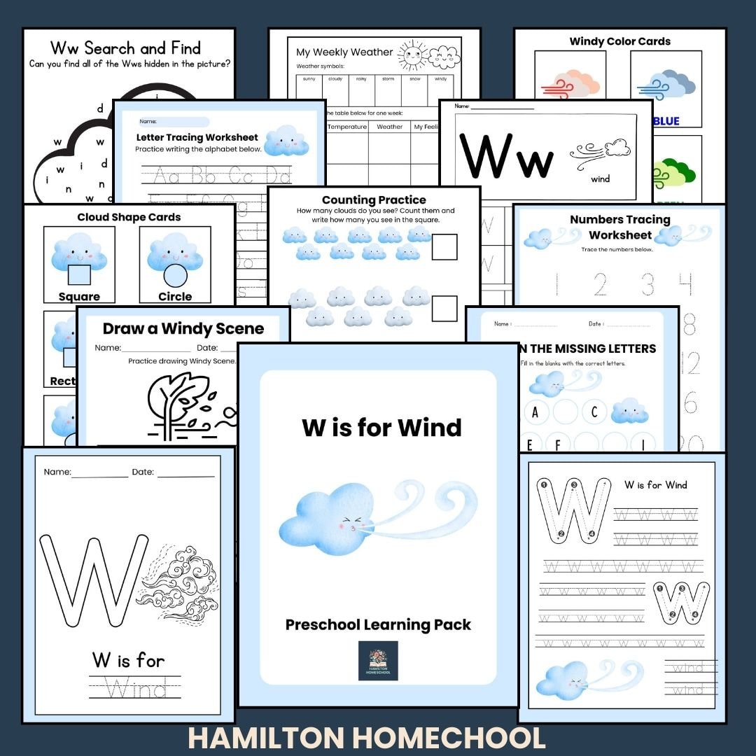 Weather Preschool Activity Sheets Bundle W is for Wind Letter W Week ...