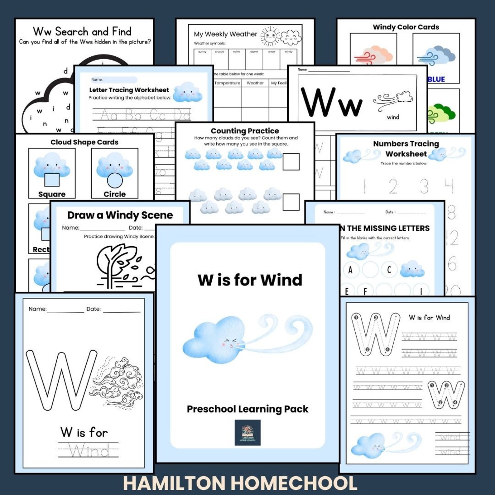 Weather Preschool Activity Sheets Bundle W is for Wind Letter W Week ...