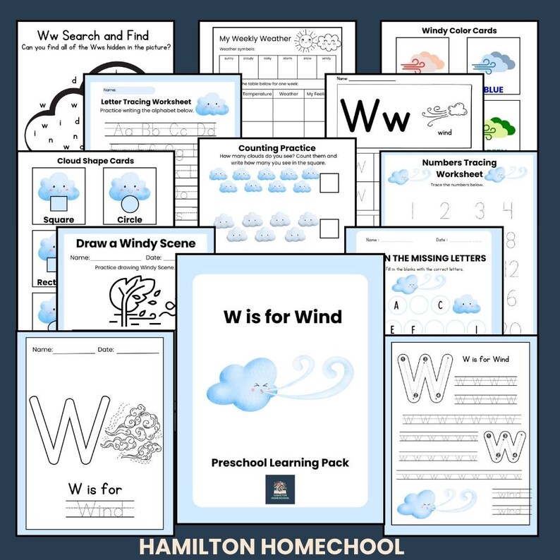 Weather Preschool Activity Sheets Bundle W is for Wind Letter W Week ...