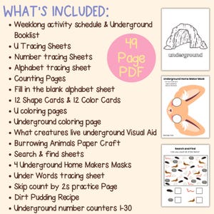 Underground Preschool Activity Sheets Letter U Week Kindergarten Pre-k ...