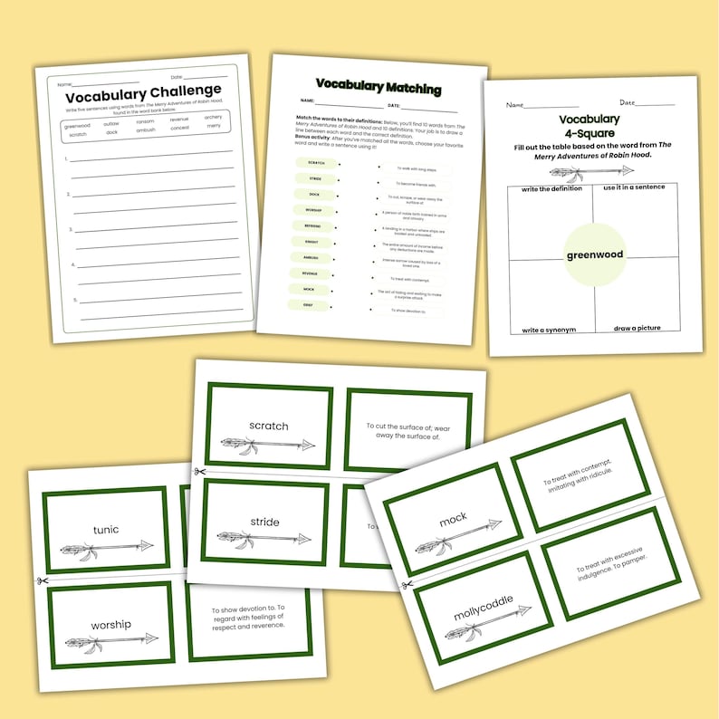Robin Hood Vocabulary Worksheets: Flash Cards, Word Search (PDF ...