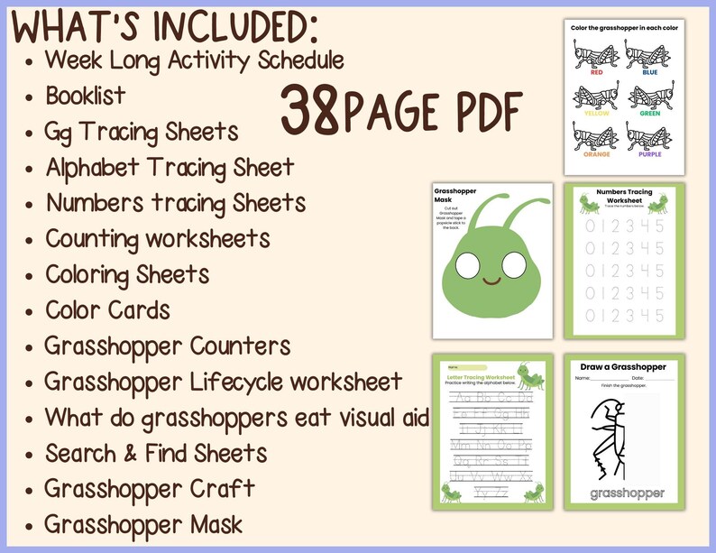 Preschool Activity Sheets G is for Grasshopper Pre K Learning Bundle ...